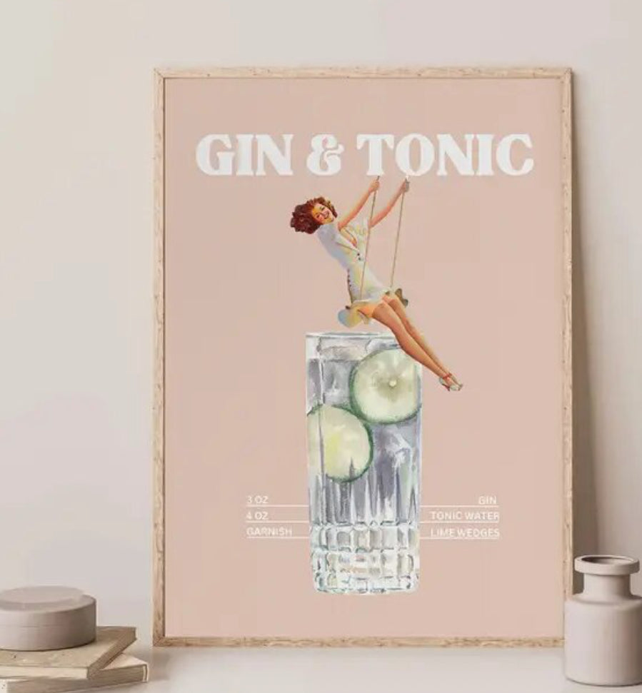 Gin & Tonic pink Wall Poster Unframed – The Gifted Sisters